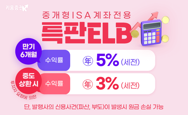 키움증권, 만기 6개월 세전 연 5% ISA 전용 ELB 판매